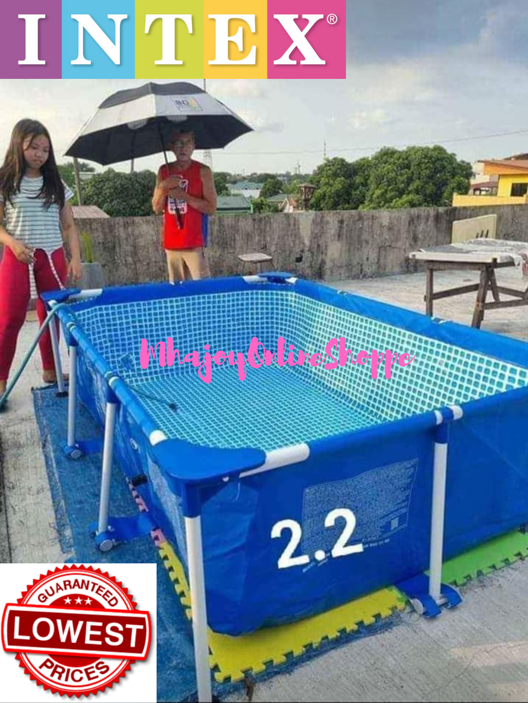 100% Original INTEX 2.20 Heavy Duty Rectangular Frame Swimming Pool ...