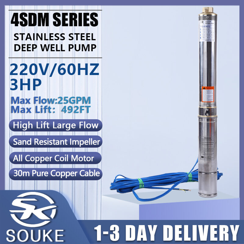 EURORECAR 220V 60Hz Stainless Steel Deep Well Pump 4inch Multi-Stage ...