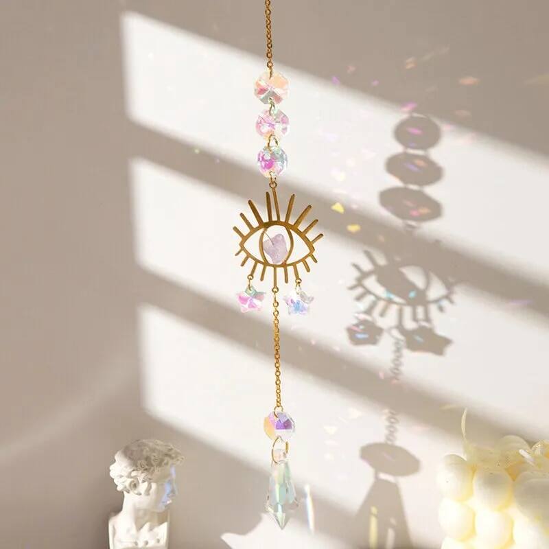 1Pc Crushed And Crystal Wind Chim Wall Hanging Sun And Moon Prismatic ...