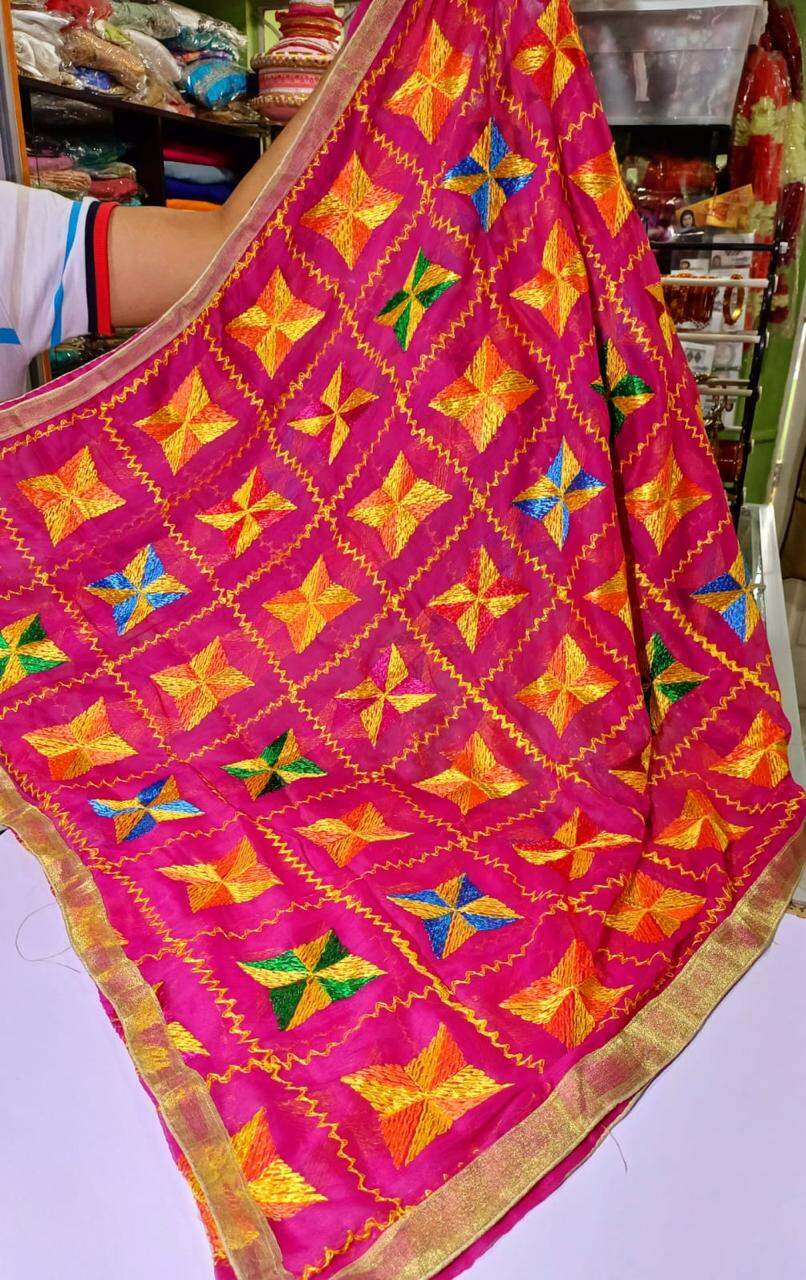 Beautiful punjabi traditional phulkari (fulkari) with tissue on borders all sides ...