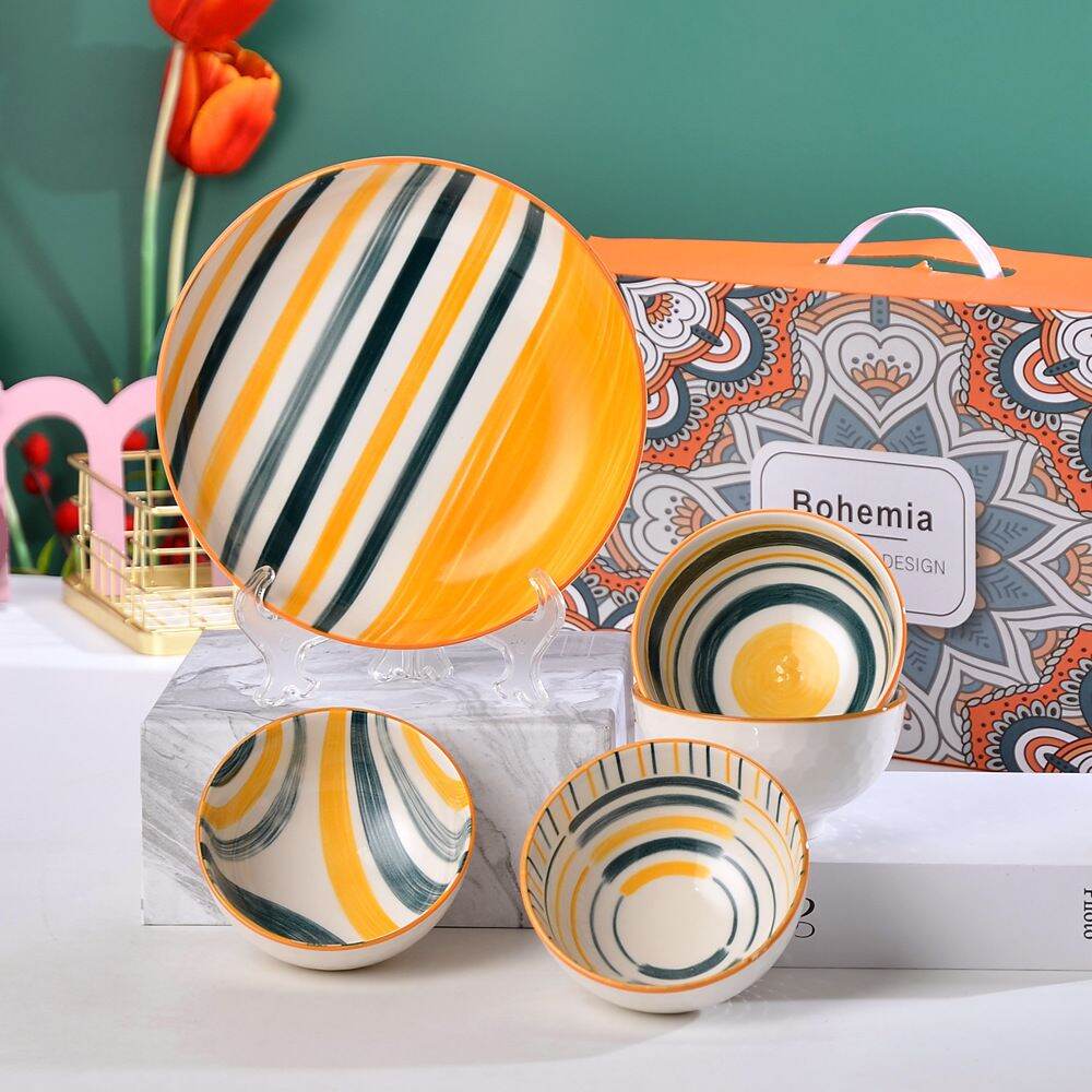 BoheMia gift ceramic bowl set batch custom bowl set household rice bowl ...