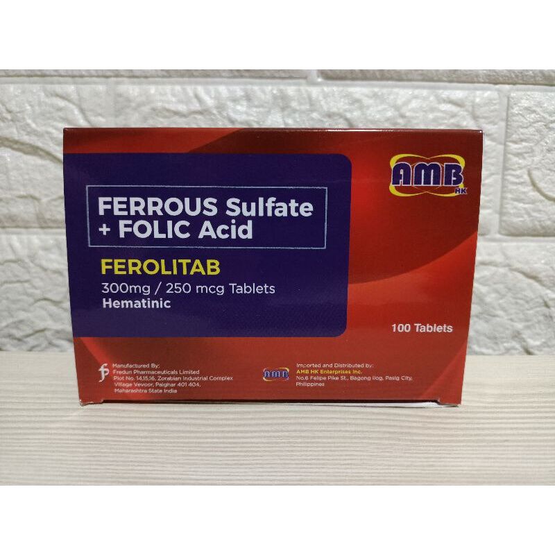 FEROLITAB Ferrous Sulfate + Folic Acid 300mg/250mcg 100tablets 2026 ...
