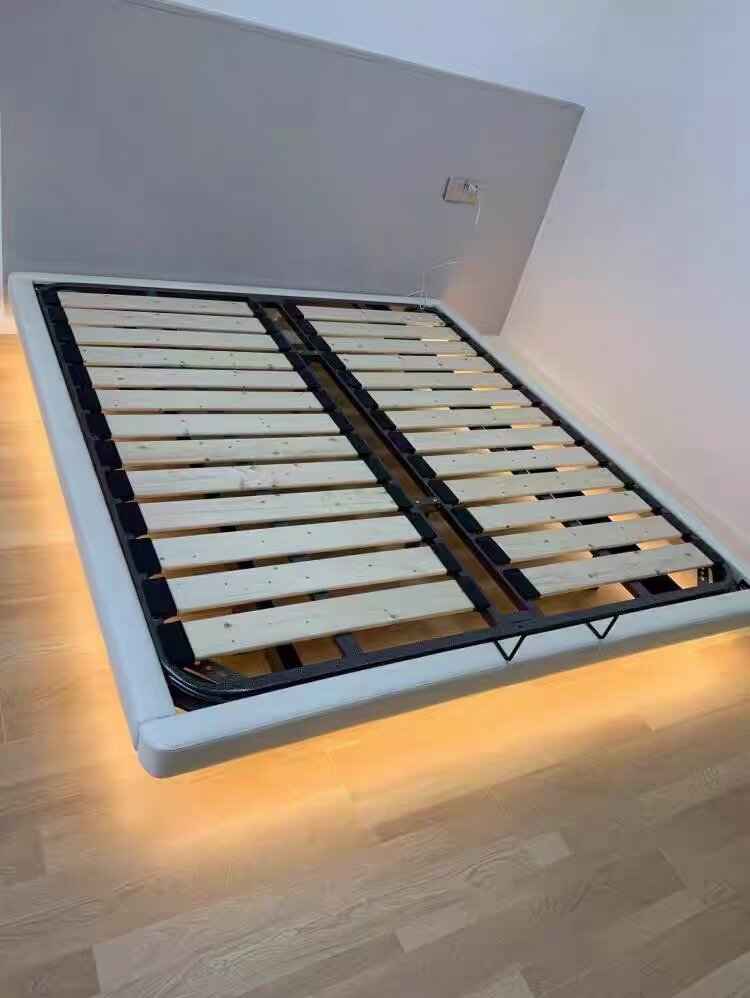 Silent Wind Suspended Bed Cream Wind Bed Frame Double Bed with Lights ...