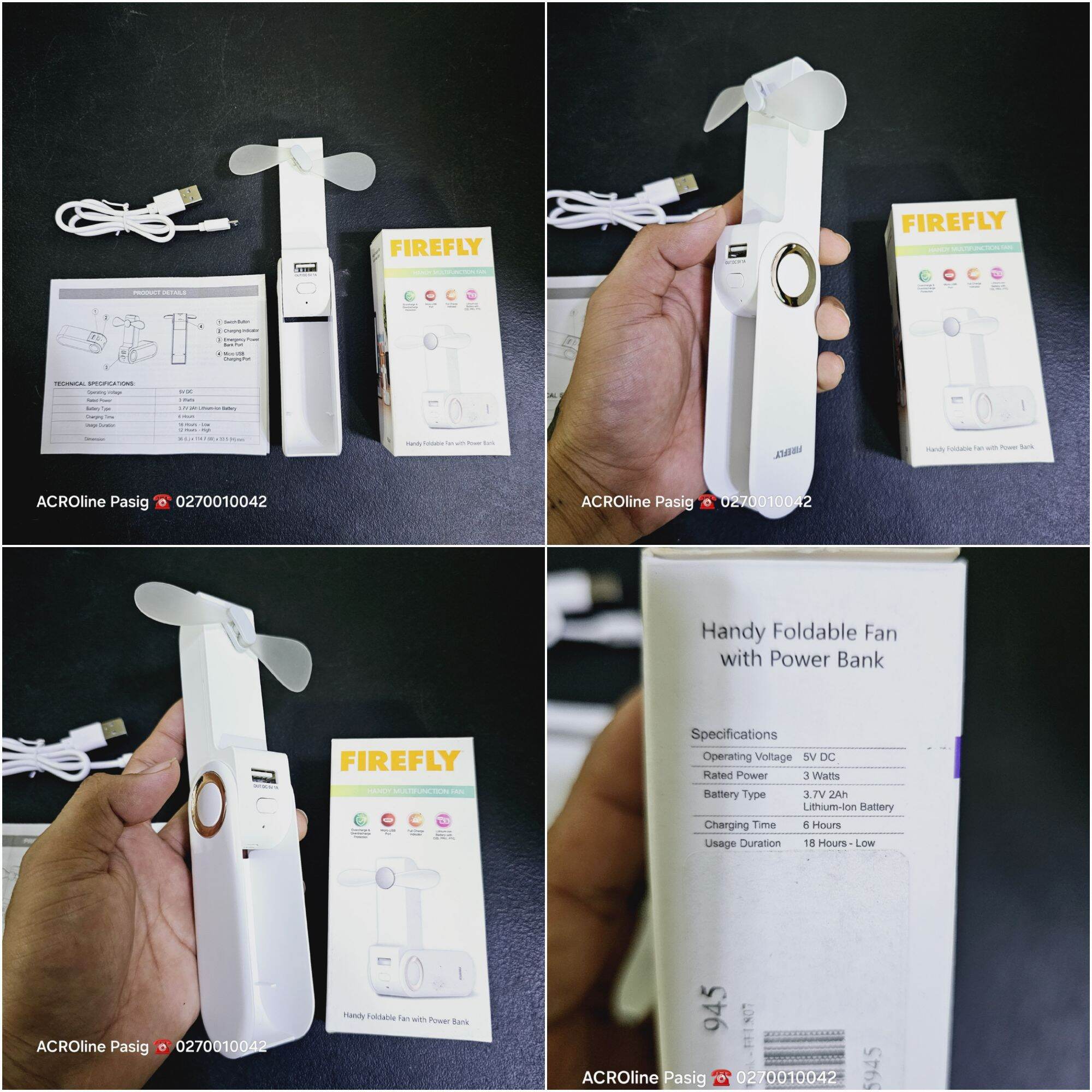 FIREFLY FEL6115 7" (1pc) RECHARGEABLE FAN WITH NIGHT LIGHT 100% ...