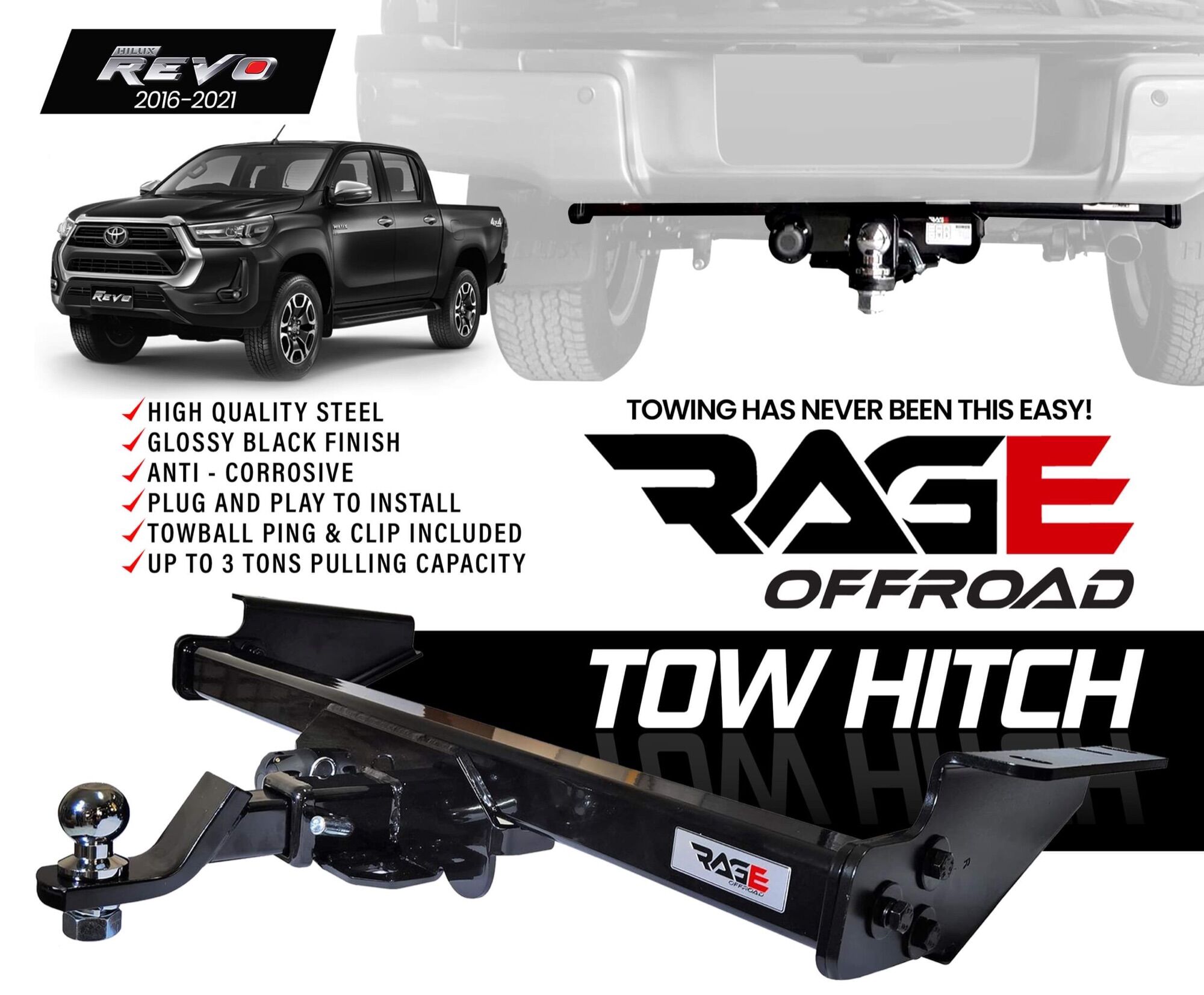 TOYOTA HILUX 2016-2021 | TOW HITCH BY RAGE OFFROAD | Lazada PH