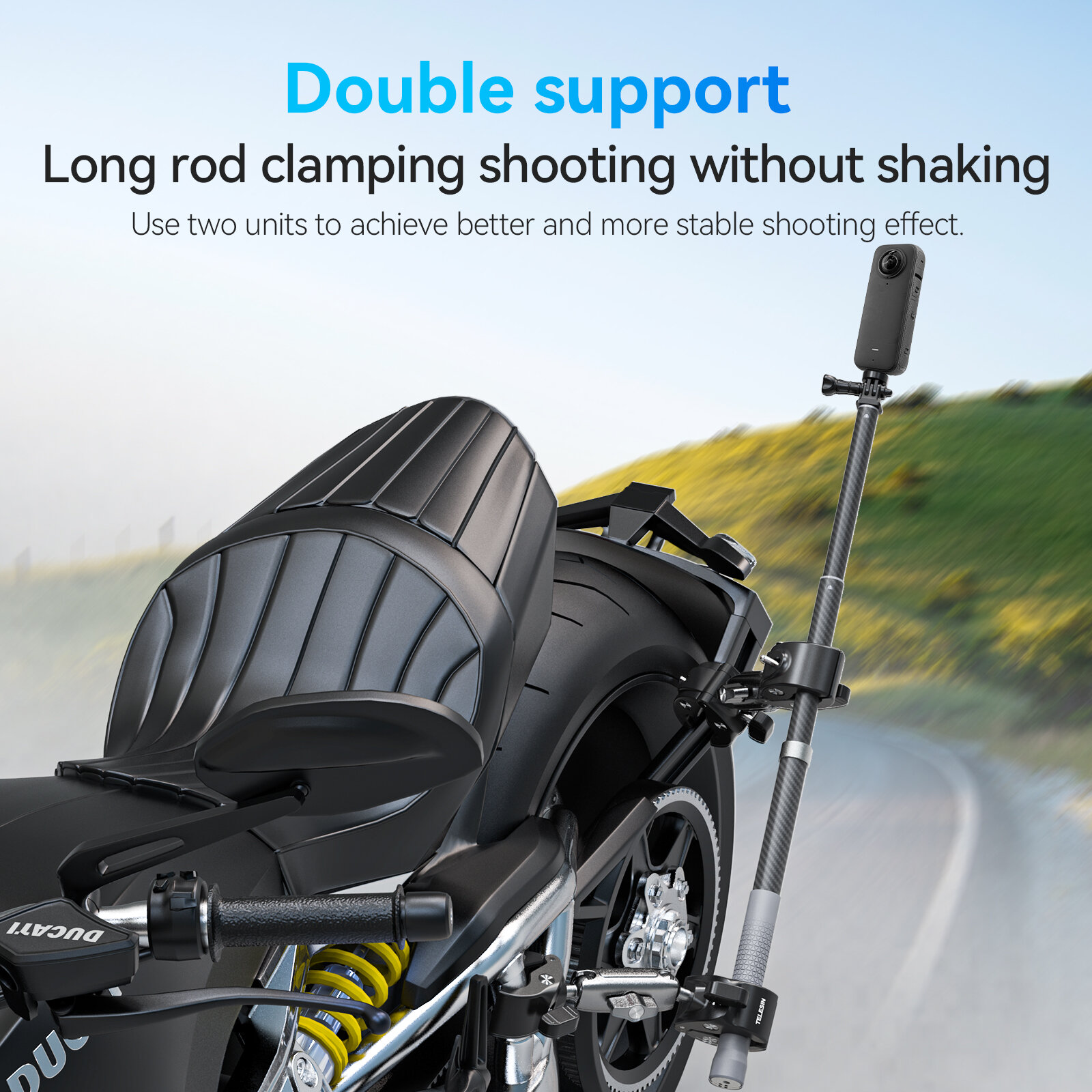 TELESIN Motorcycle Bike Monopod Bicycle Handlebar Panoramic Mount ...