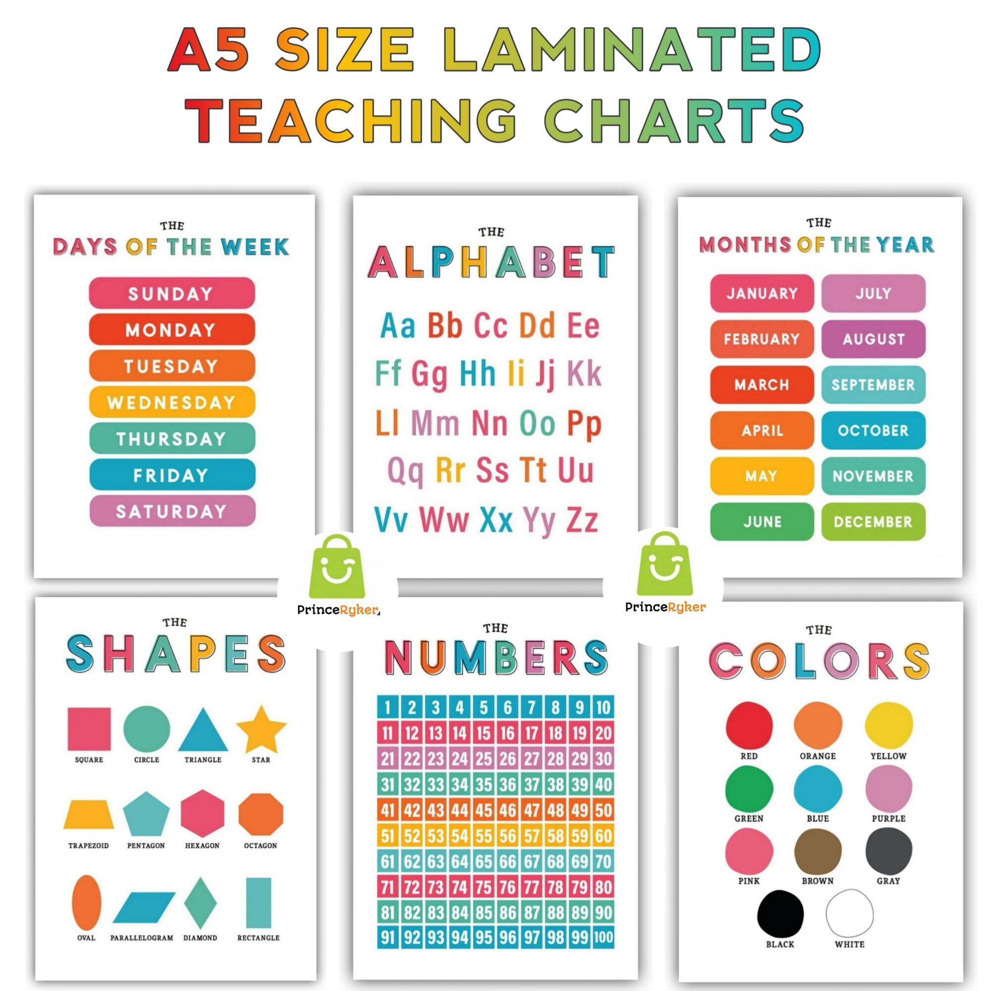 (20 PCS) BUNDLE POSTER CHARTS, A5 Laminated Educational Wall Chart ...