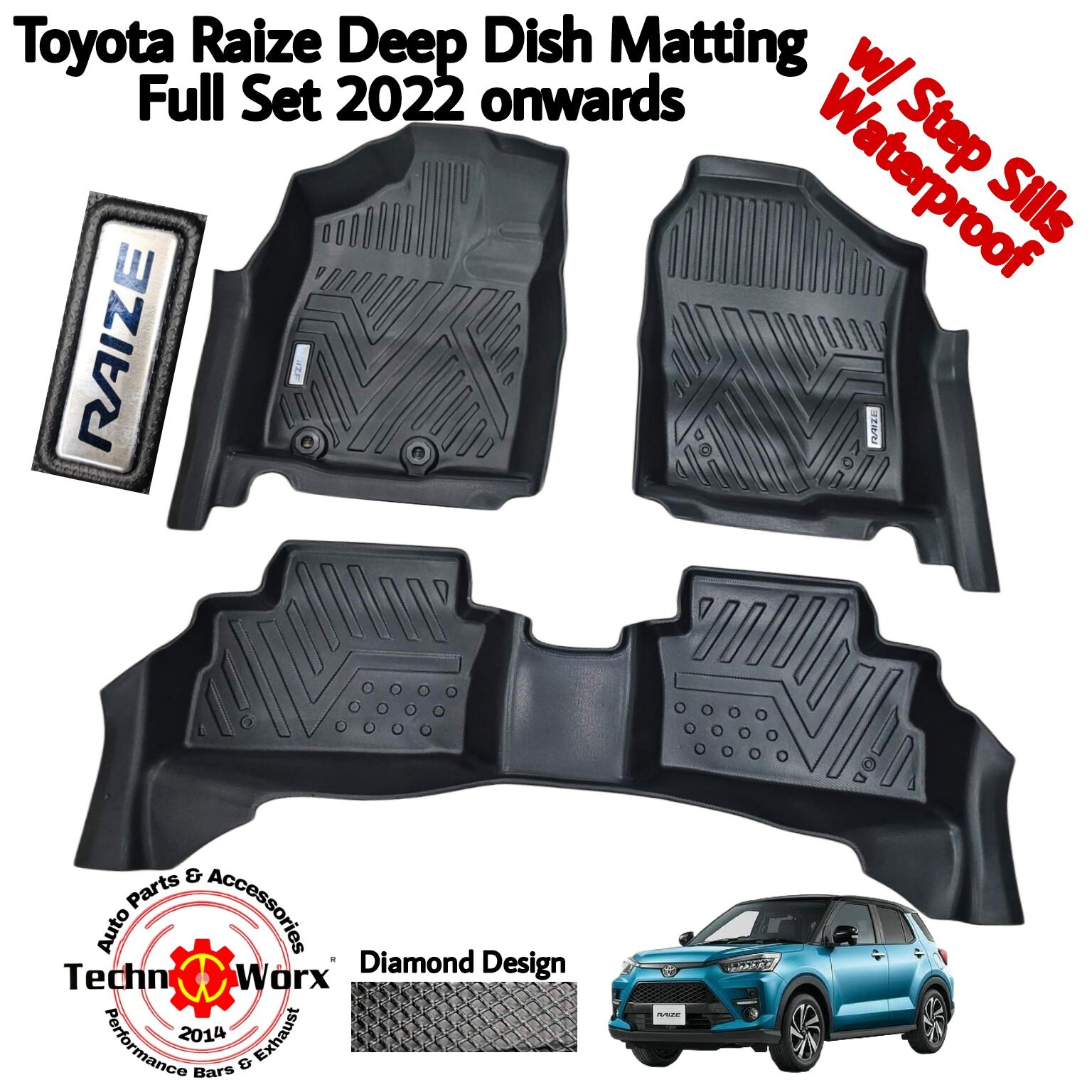 Toyota RAIZE Deep Dish Matting 5D Step Sill High Quality waterproof ...