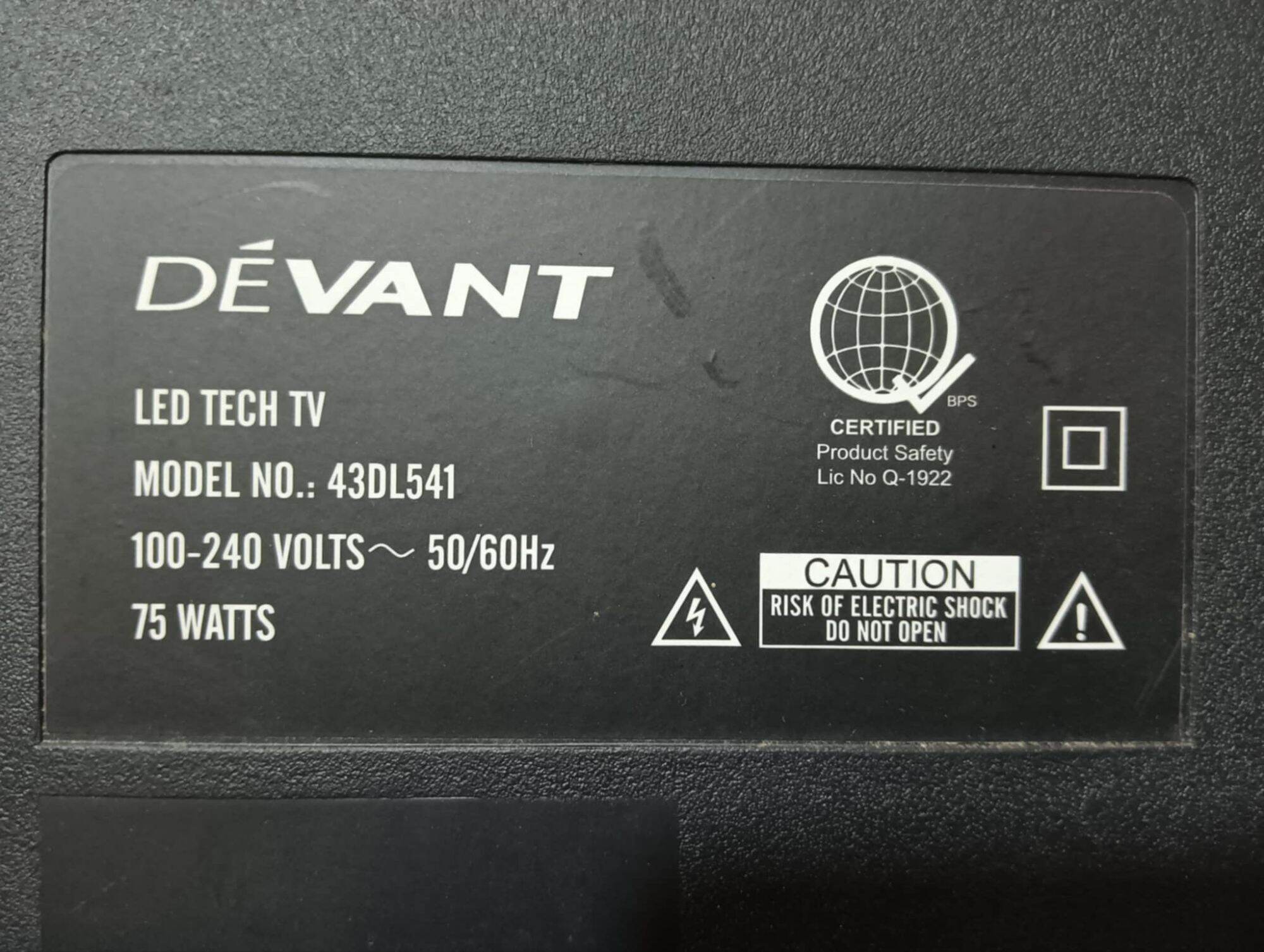 DEVANT LED TECH TV 43DL541 BACKLIGHT MODEL 43DL541 AC 100-240V 50/60HZ ...
