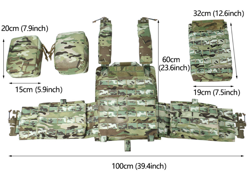 Full camo Plate Carrier with Triple Mag Pouch, 1000D Nylon Fabric ...