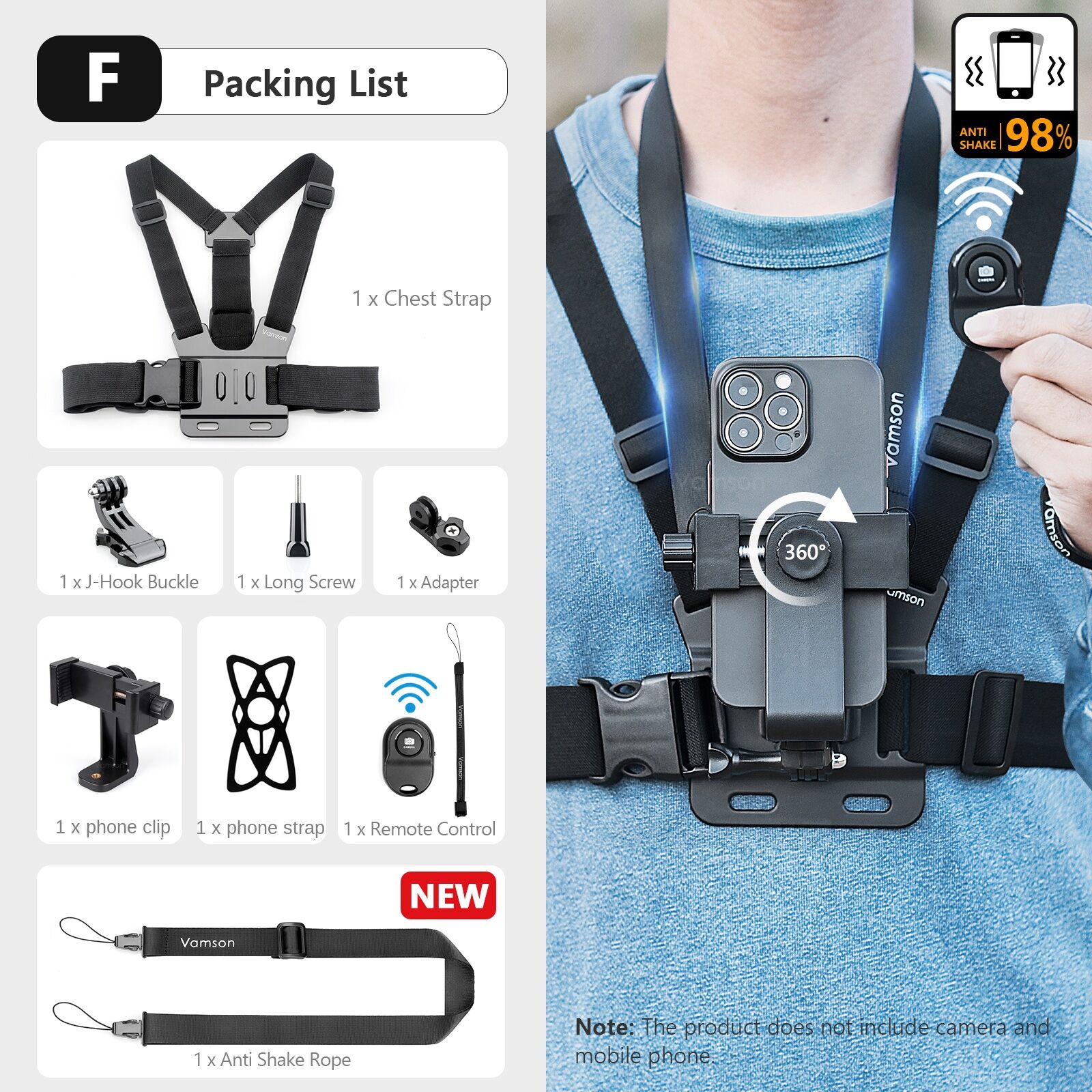 Vamson Chest Strap Rotate Phone Mount for iphone Smart Phone Belt Body ...