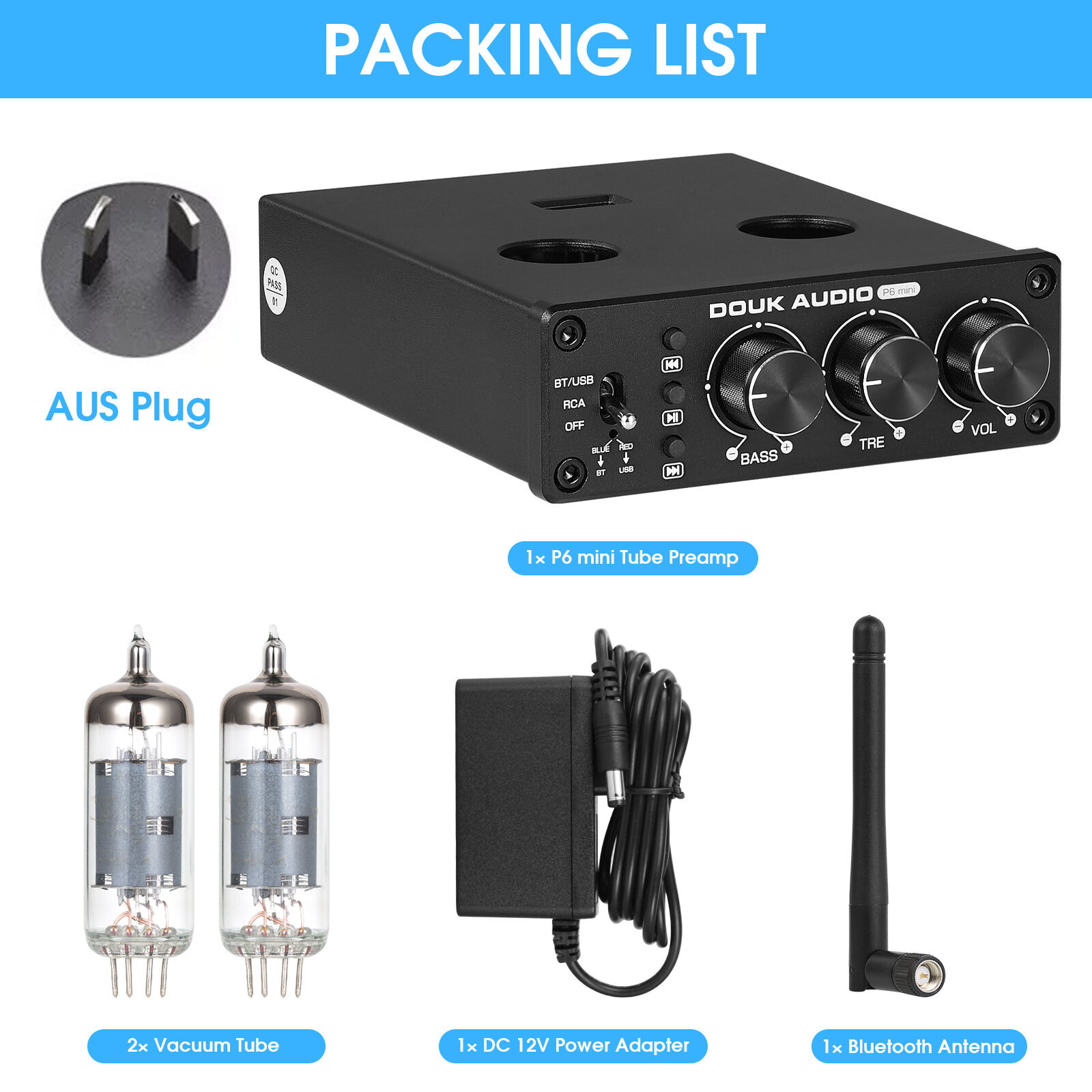 Douk Audio HiFi Bluetooth 5.0 Valve Tube Preamp Stereo Receiver USB ...