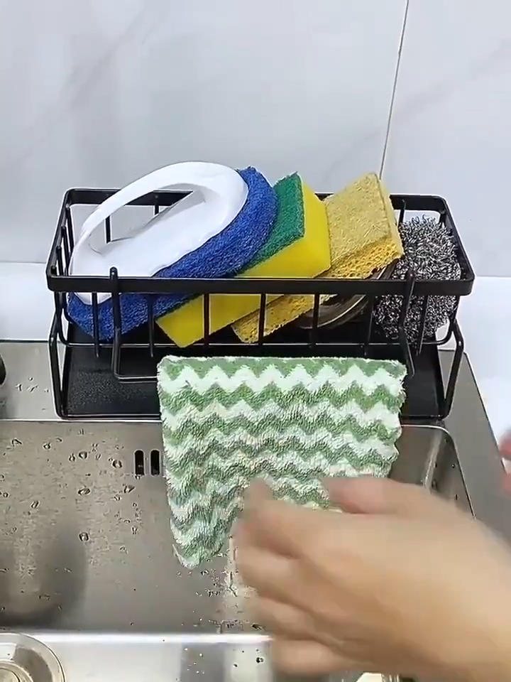 Multifunctional Plastic Sponge Drainer Rack with Soap & Towel Holder ...
