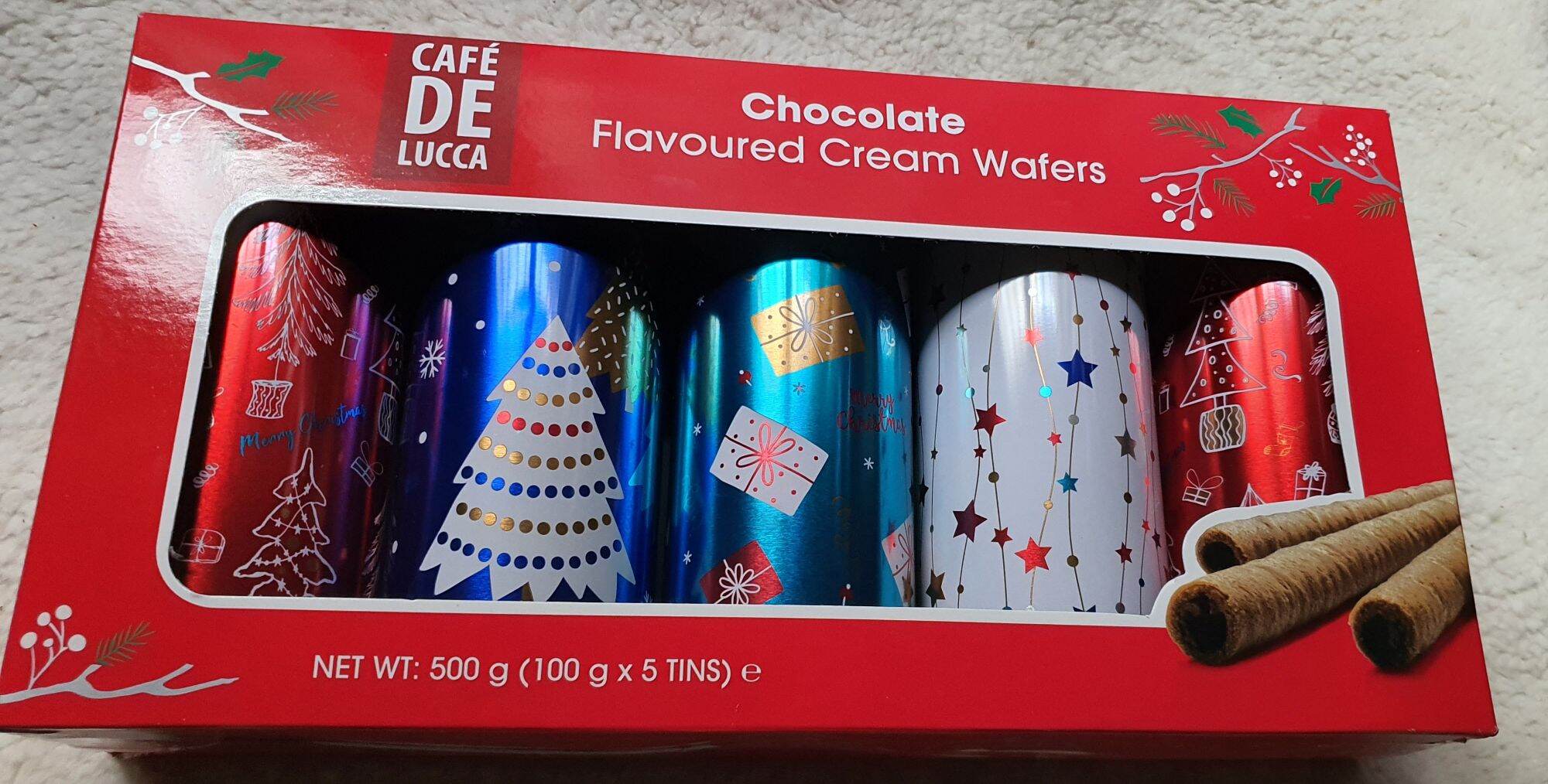 Cafe de Lucca Chocolate Flavoured Cream Wafers 500g (100g x 5 tins ...