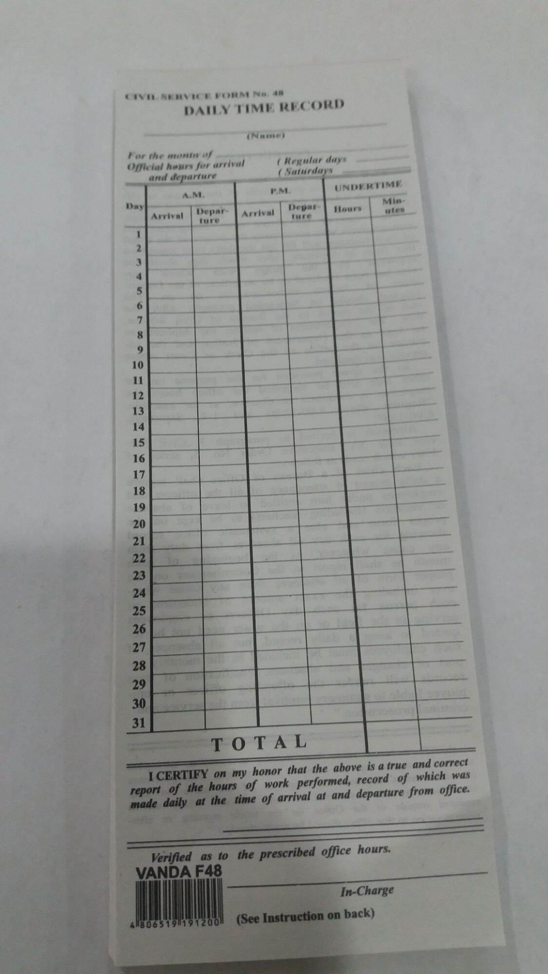 Form 48/ Daily Time Record | Lazada PH