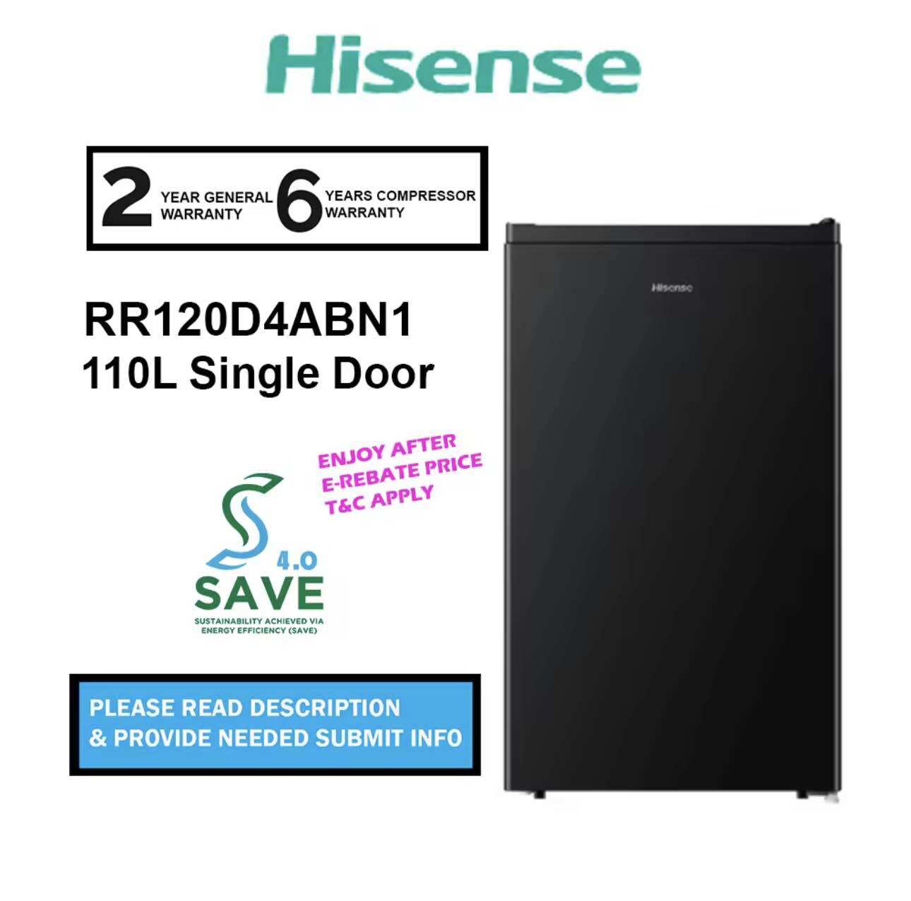 Hisense 110L Fridge Refrigerator RR120 Non-Inverter Single door (Black ...