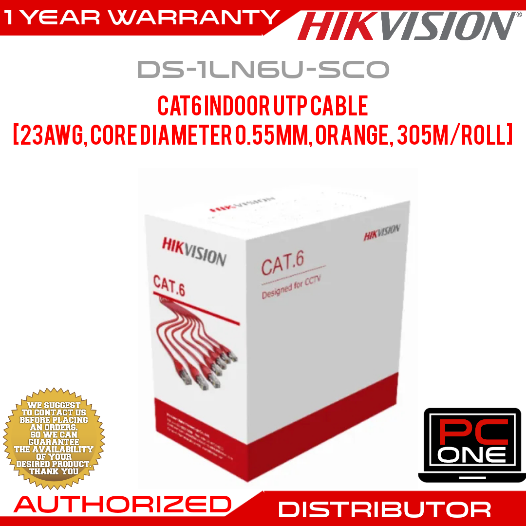 HIKVISION Cat6 Indoor UTP Cable 23AWG, Core Diameter 0.55mm, Orange ...