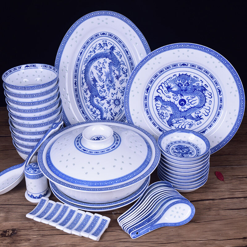 High-End Blue and White Porcelain Dragon Design Tableware Set Chinese ...