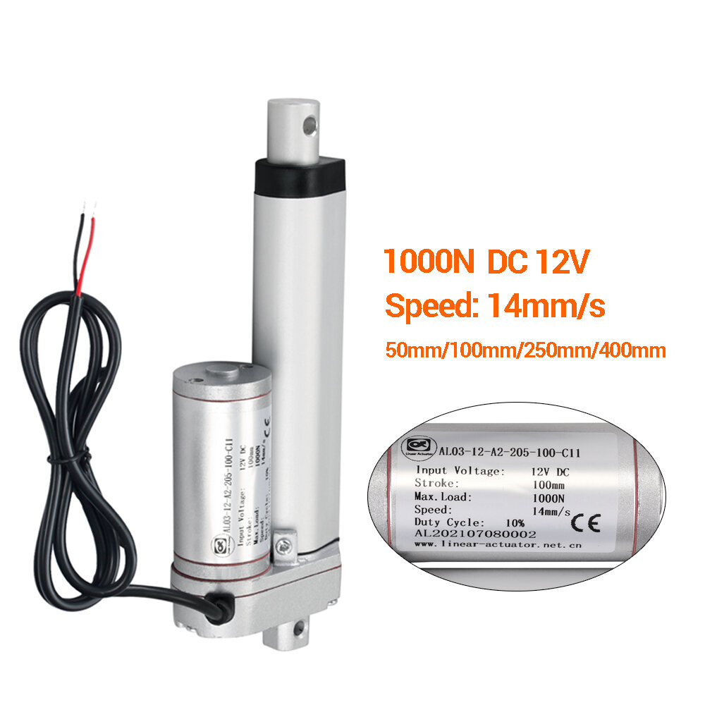 1000N DC 12V Linear Actuator Push 100kg 1000N 50mm 100mm 150mm 200mm 250mm 300mm 350mm Stroke ...