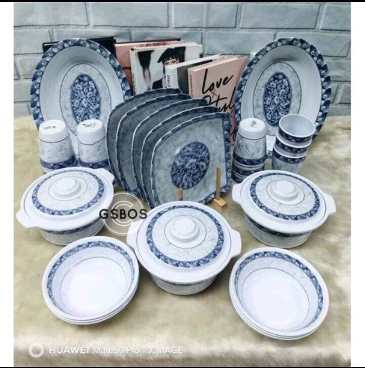 NEW MELLAMINE PLATE SET 12PCS PLATES 2PCS PLATTER 3PCS RICEBOWL 12PCS ...