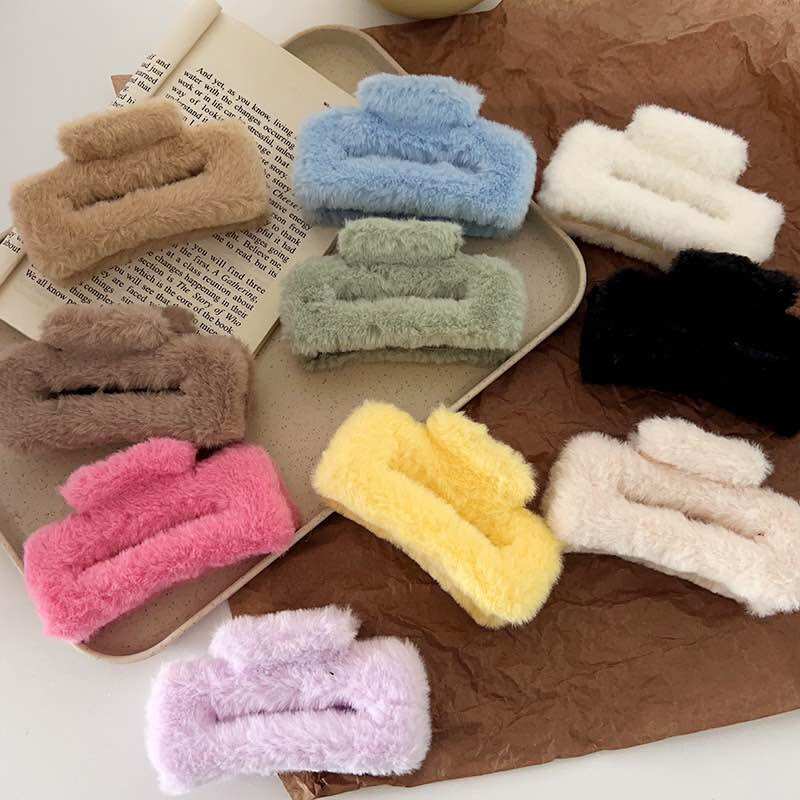 12pcs 11CM Korean Soft Furry Hair Claws Faux Fur Hair Clip Big Clamps ...