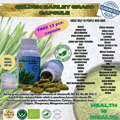 ORIGINAL PURE ORGANIC BARLEY GRASS CAPSULE 100 PCS. + 12 PCS FREE ...