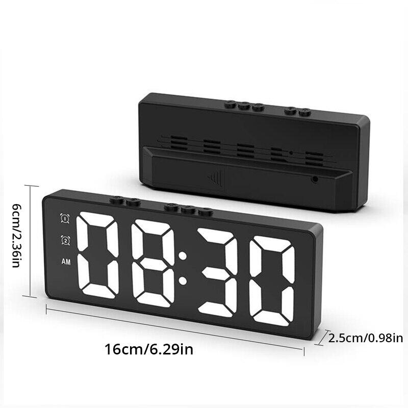 LED Mirror Table Clock Digital Alarm Snooze Display Time Desktop ...