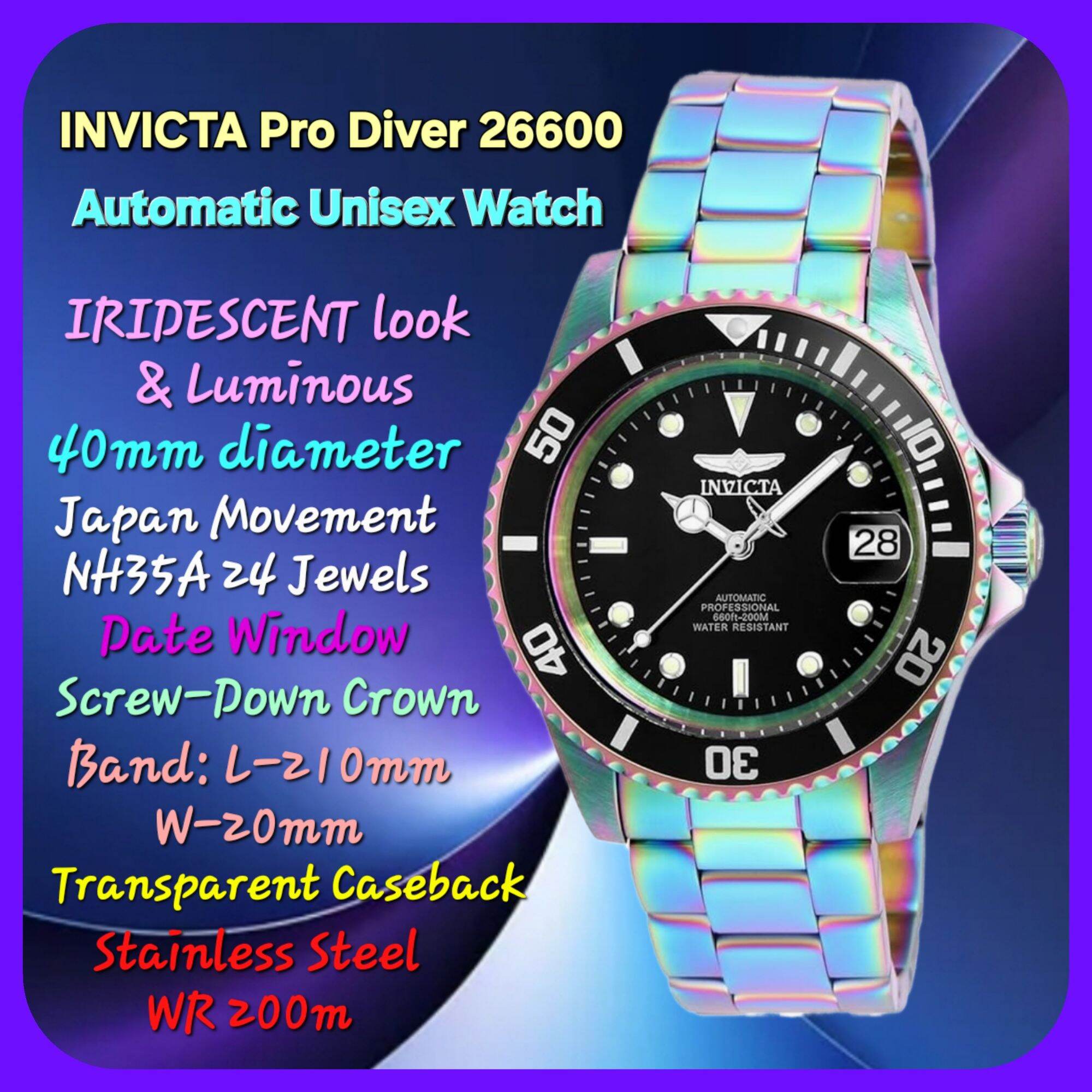 INVICTA PRO DIVER 26600 IRIDESCENT Automatic Watch Unisex 40mm | Lazada PH