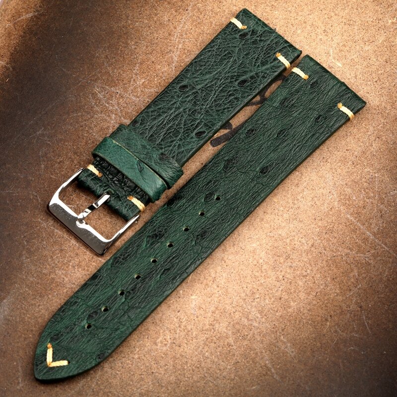 Handmade Ostrich Leather Watch Strap 18 20 22mm Soft Retro Ultra-Thin ...