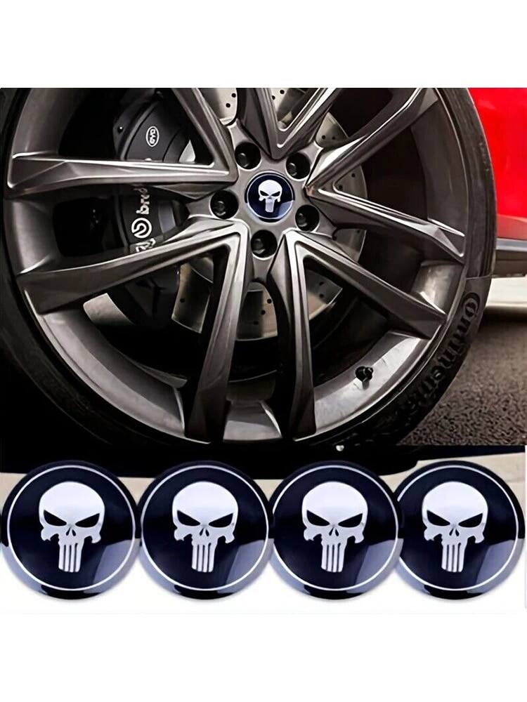 4pcs Skull Skeleton Head Skull Car Wheel Center Hub Cap Emblem Stickers ...
