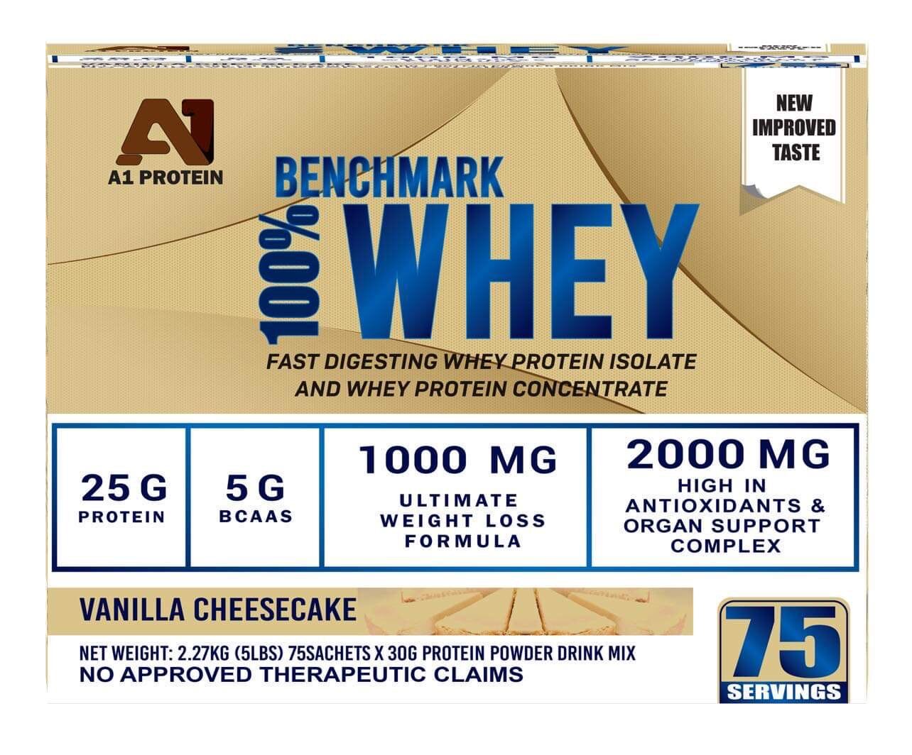 A1 PROTEIN BENCHMARK 100% WHEY PROTEIN BLEND 5lbs 75 SERVINGS (NEW ...