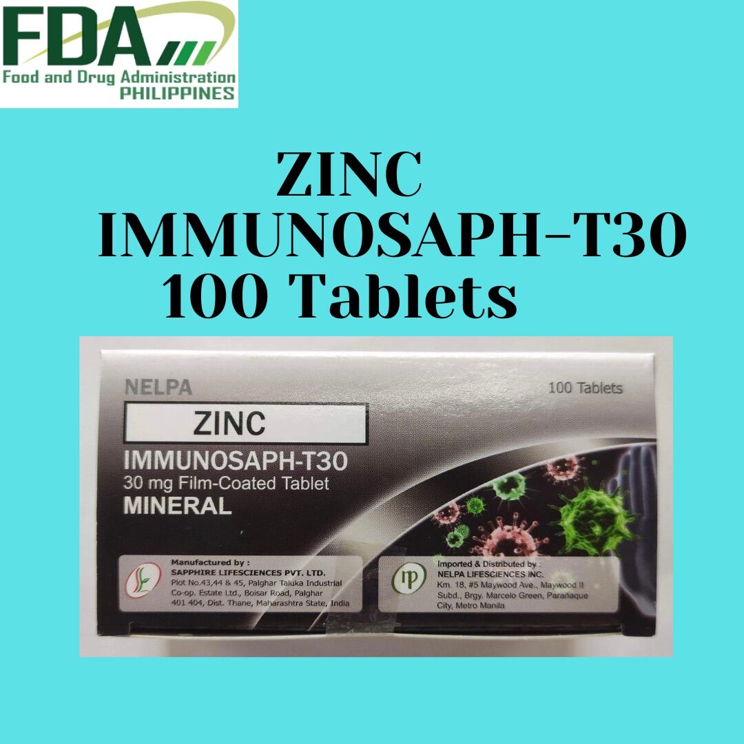 NELPA ZINC IMMUNOSAPH-T30 30mg Film Coated Tablet (100 Tablets) Exp ...