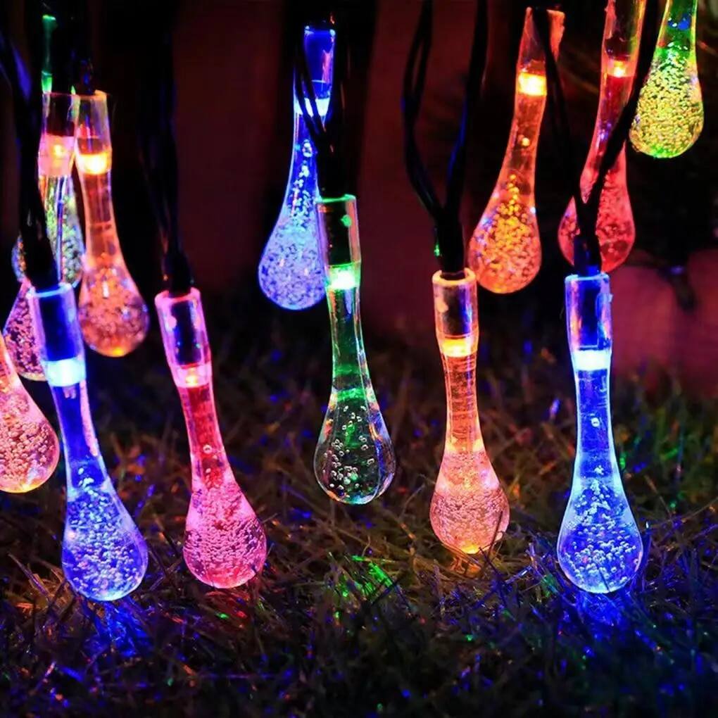 Solar LED Water Drop Lights Holiday String Light Waterproof Fairy ...