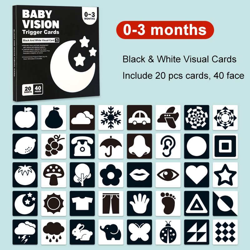 Baby Visual Stimulation Cards Montessori High Contrast Flash Card ...