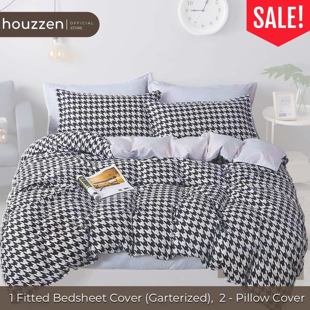 Houzzen - 3in1 Korean Style Bedding Set Modern Black Geometric Pattern ...