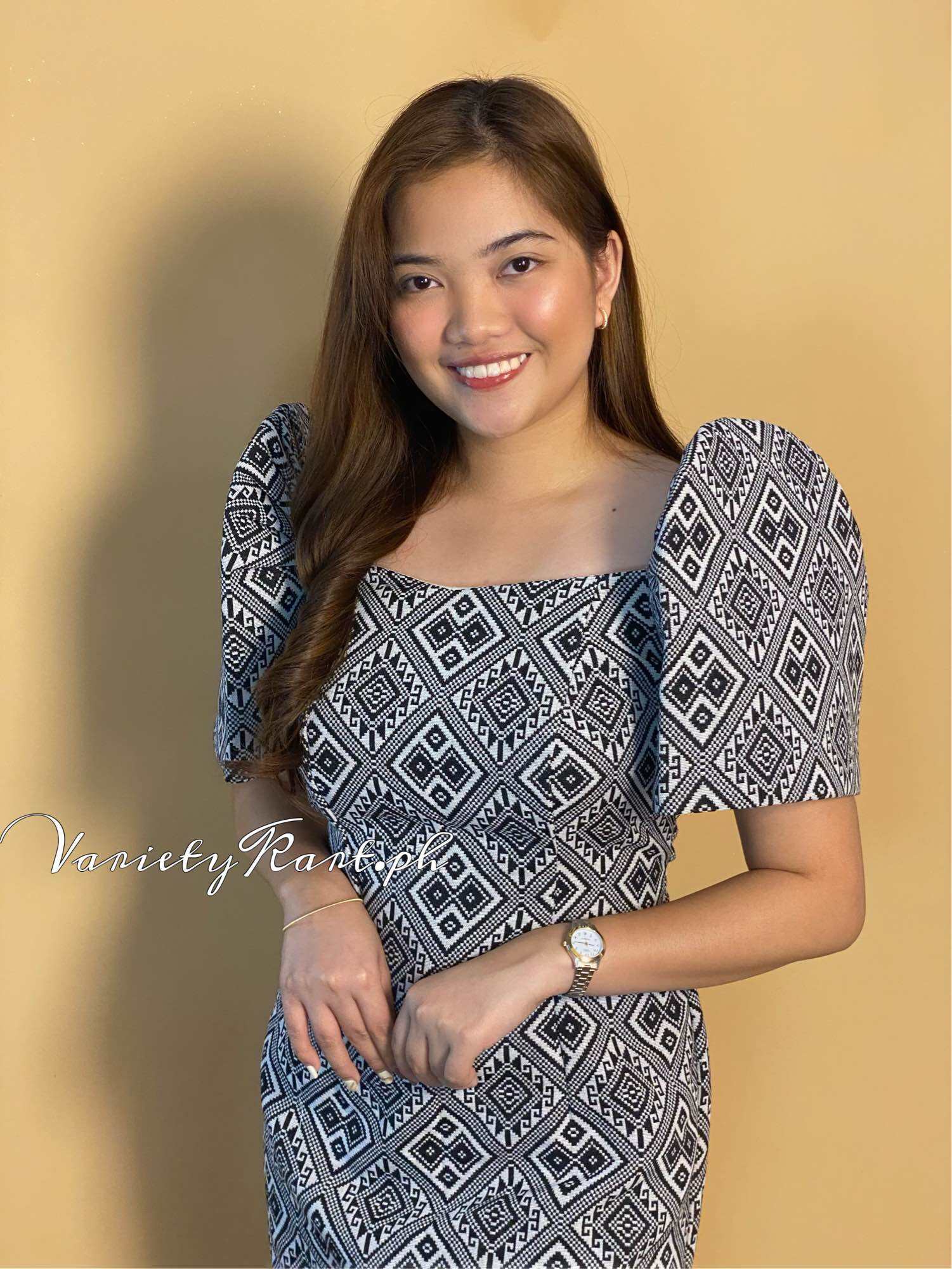 Filipiniana Mestiza Ethnic Dress with Slit - Diamond Patterns