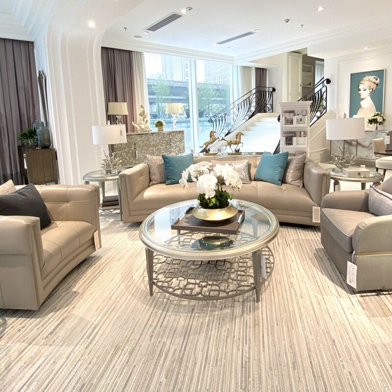 American Style Full-grain Leather Italian Style Light Luxury Curved ...