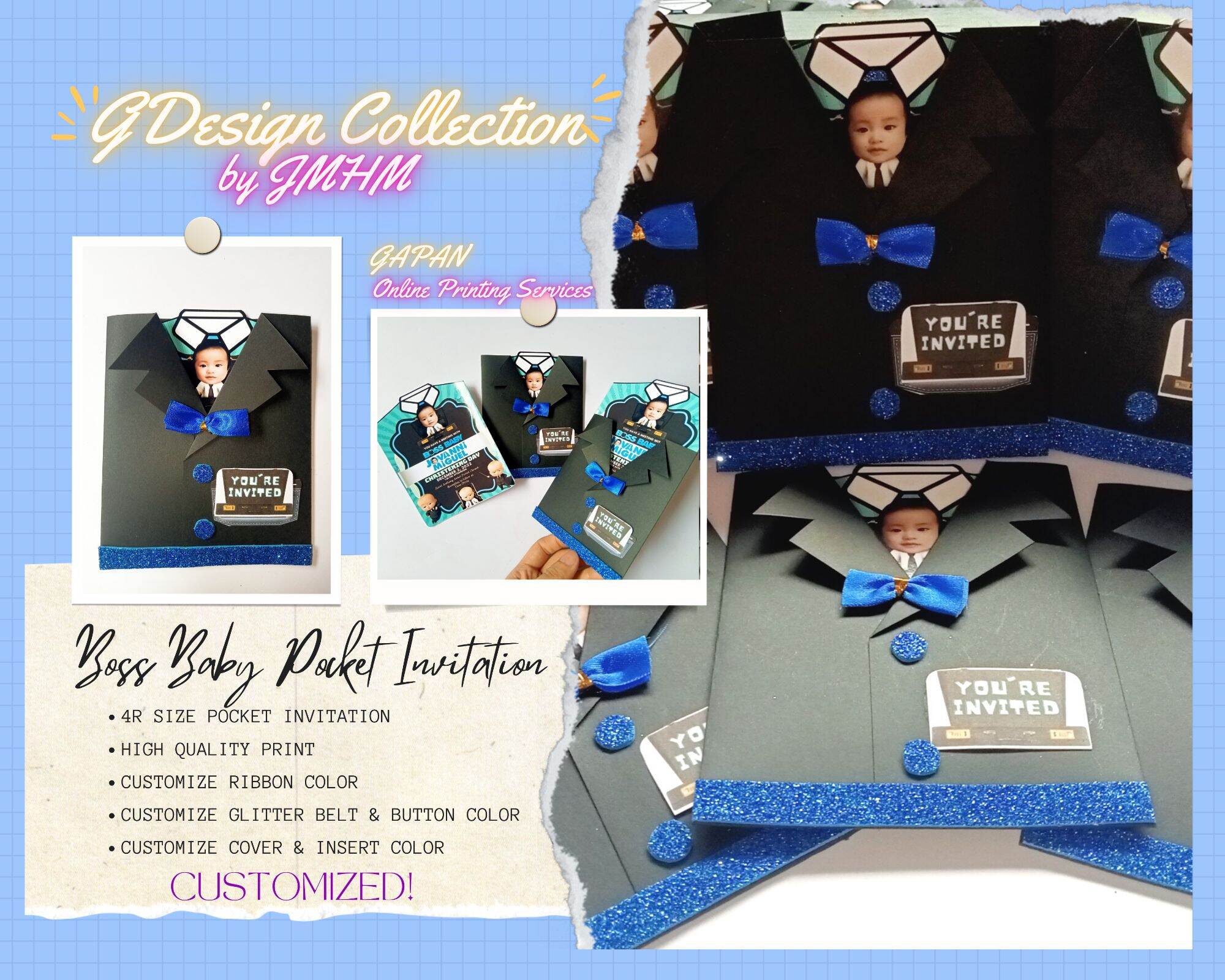 Boss Baby Invitation Card / GDC 2pages insert 4r size invitation /Baby ... Boss Baby Invitation Card / GDC 2pages insert 4r size invitation /Baby ...
