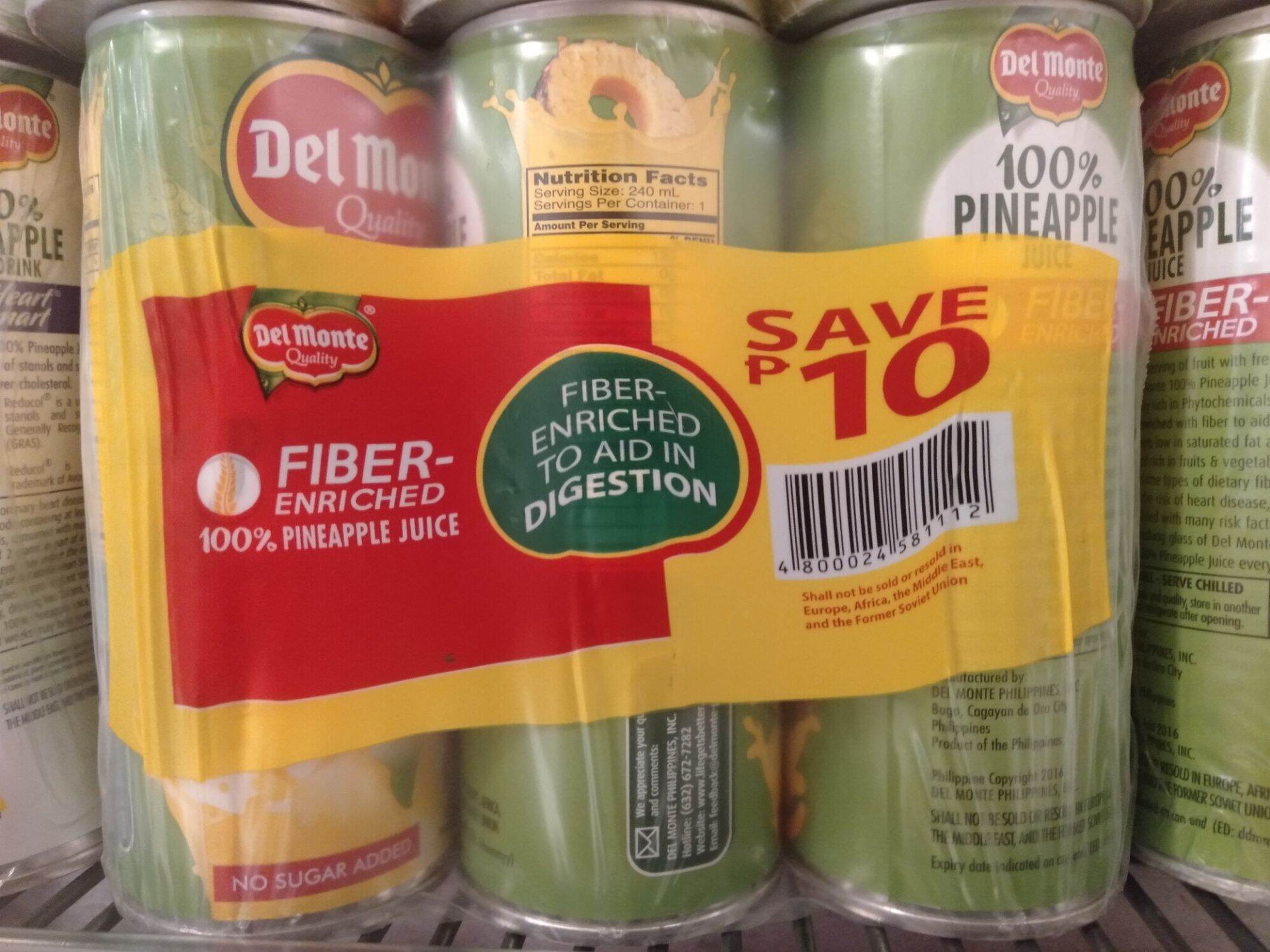Del Monte Fiber Enriched 100% Pineapple Juice (6 × 240ml.) | Lazada PH