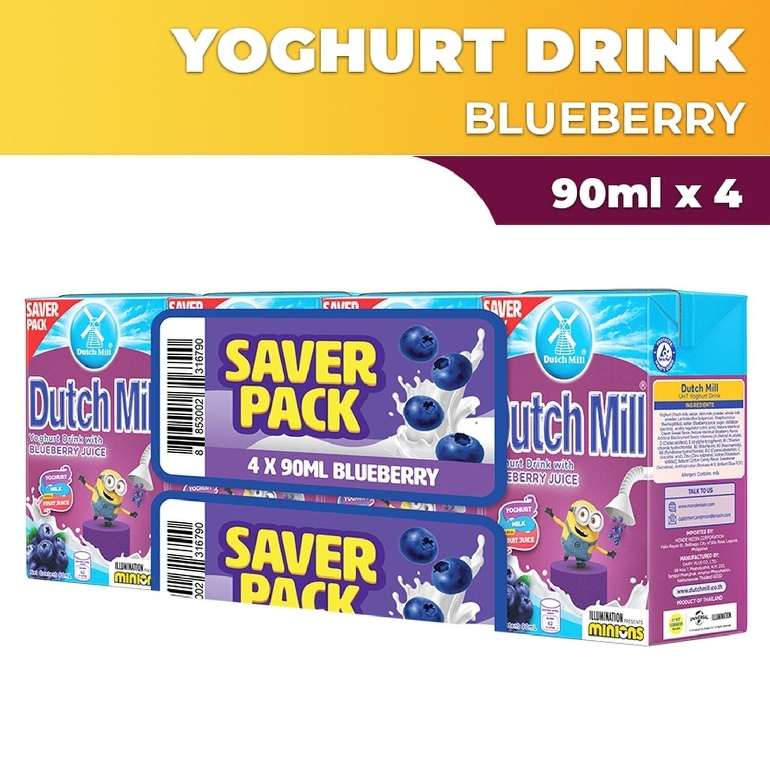 Dutch Mill UHT Yoghurt Drink Blueberry Saverspack 90ml x 4 brick