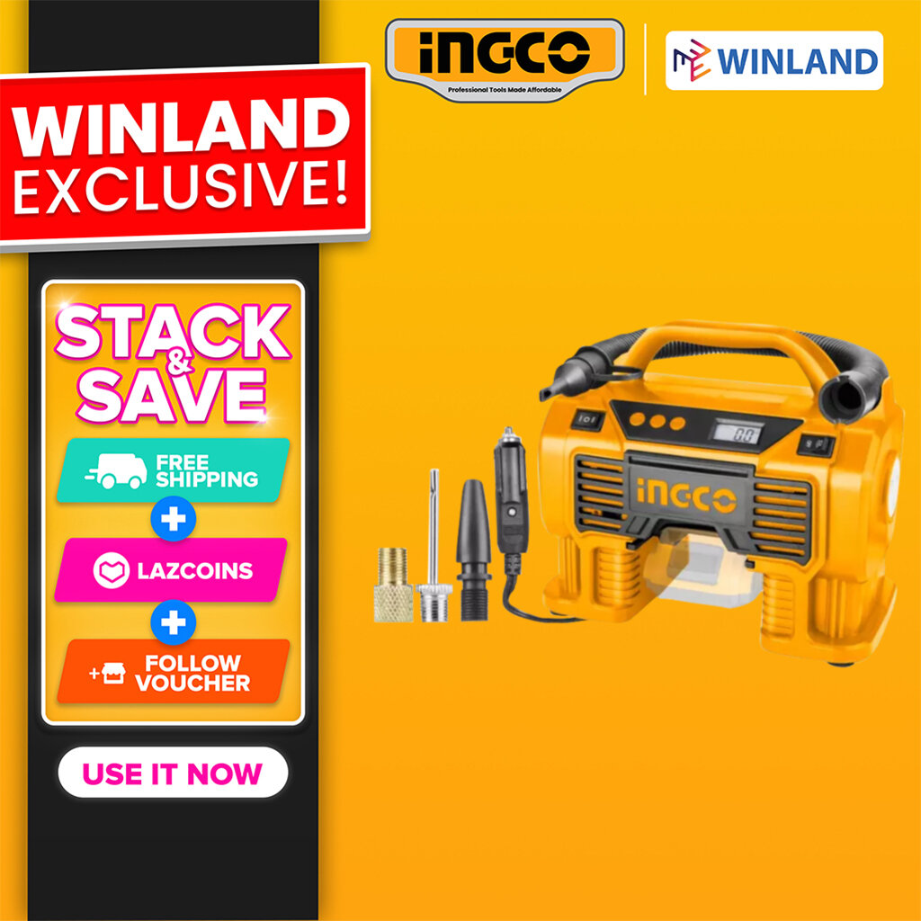 Ingco by Winland Li-Ion Cordless Auto Air Compressor Inflator 20V ...