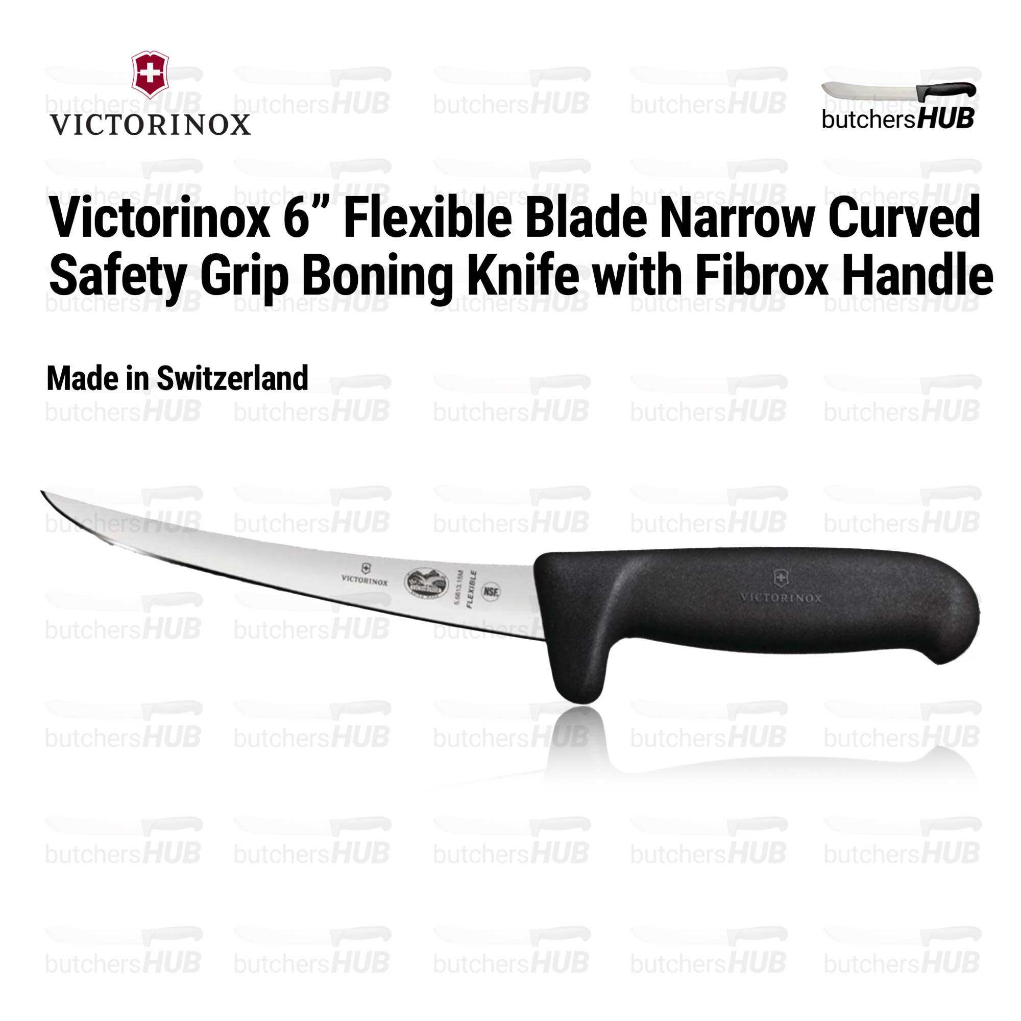 VICTORINOX 6” FLEXIBLE BLADE Narrow Curved Safety Grip Boning Knife with Fibrox Handle 5.6613 ...