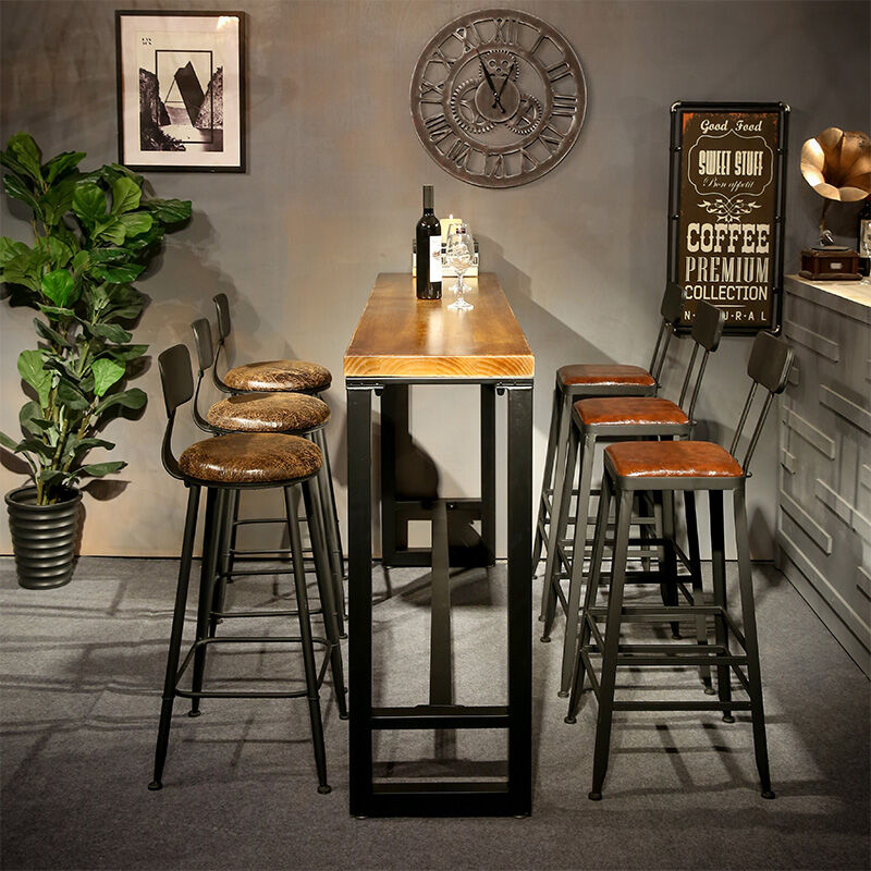 Modern Minimalist Bar Table and Chair High Stool Distressed Bar Stool ...