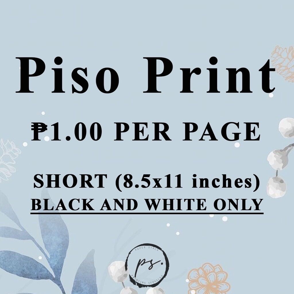 P001 PISO PRINT - SHORT BOND PAPER - Black and White ONLY | Lazada PH