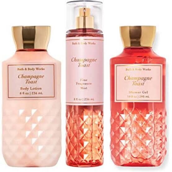 Original Bath And Body Works Champagne toast set fragrance mist lotion and shower gel travel ...