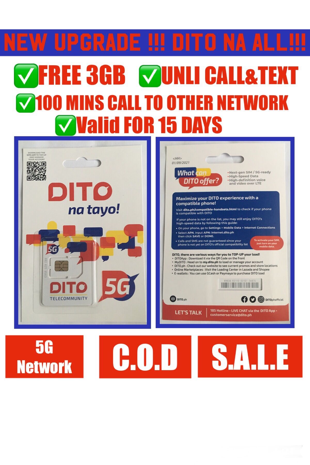 DITO SIM 5G with FREE 3GB+ UNLI CALL&TEXT+100 MINS CALL TO OTHER ...