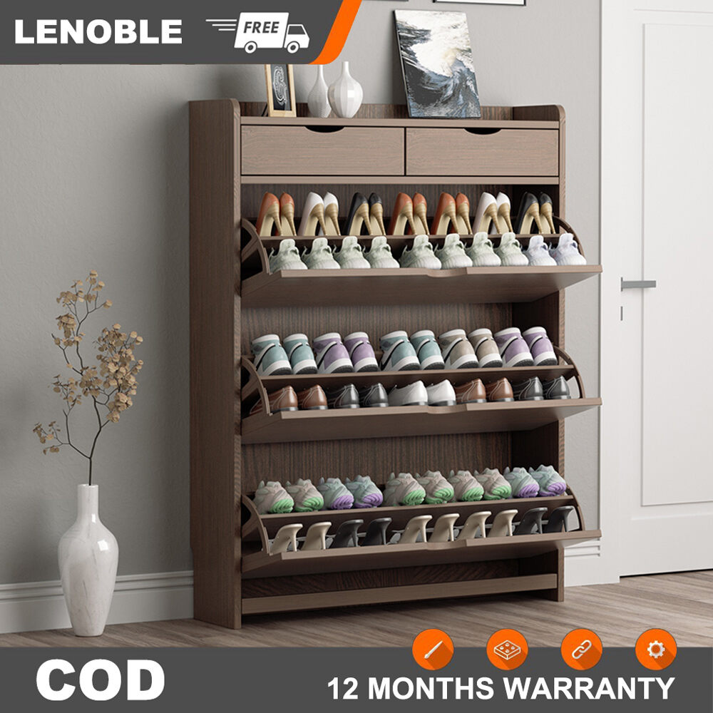 LENOBLE Modern Wood Shoe Cabinet Flip Wooden Shoe Large Storage Rack ...