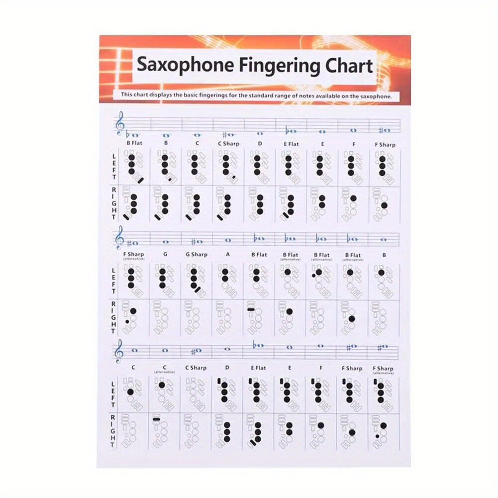 Saxophone Practice Chart Coated Paper Saxophone Fingering Chart ...