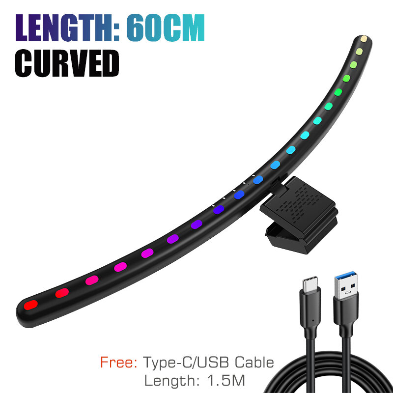 60cm Desk Lamp Two-sided LED Light RGB Curved Straight Monitor Screen ...