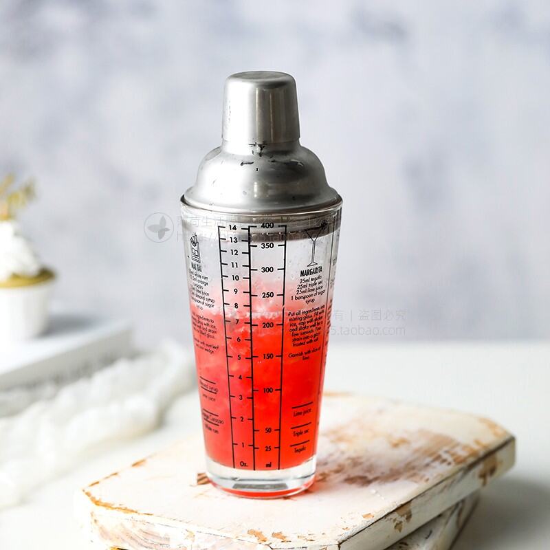 Glass Shaker Cup with Scale Milk Tea Beverage Cup Hand Shaker Club ...